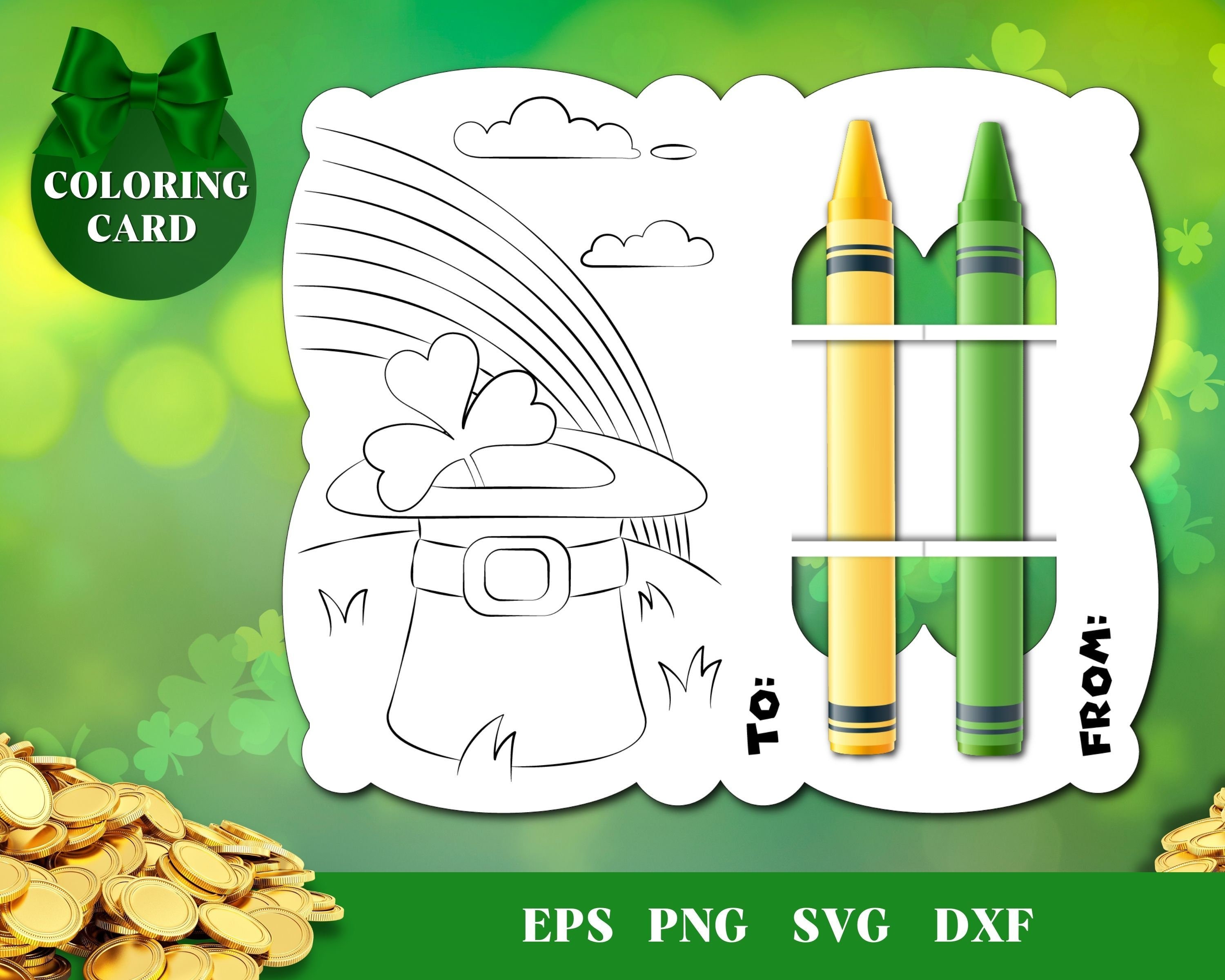 St. Patrick's Coloring Card SVG, Crayon Holder, Coloring Page, Coloring ...