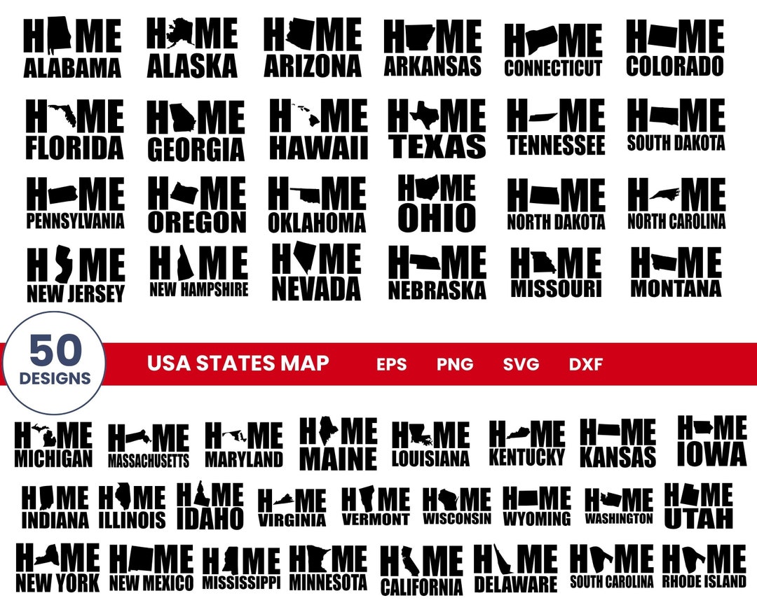 USA States SVG Bundle, 50 States, Usa Map, Usa State Svg, Illustration ...