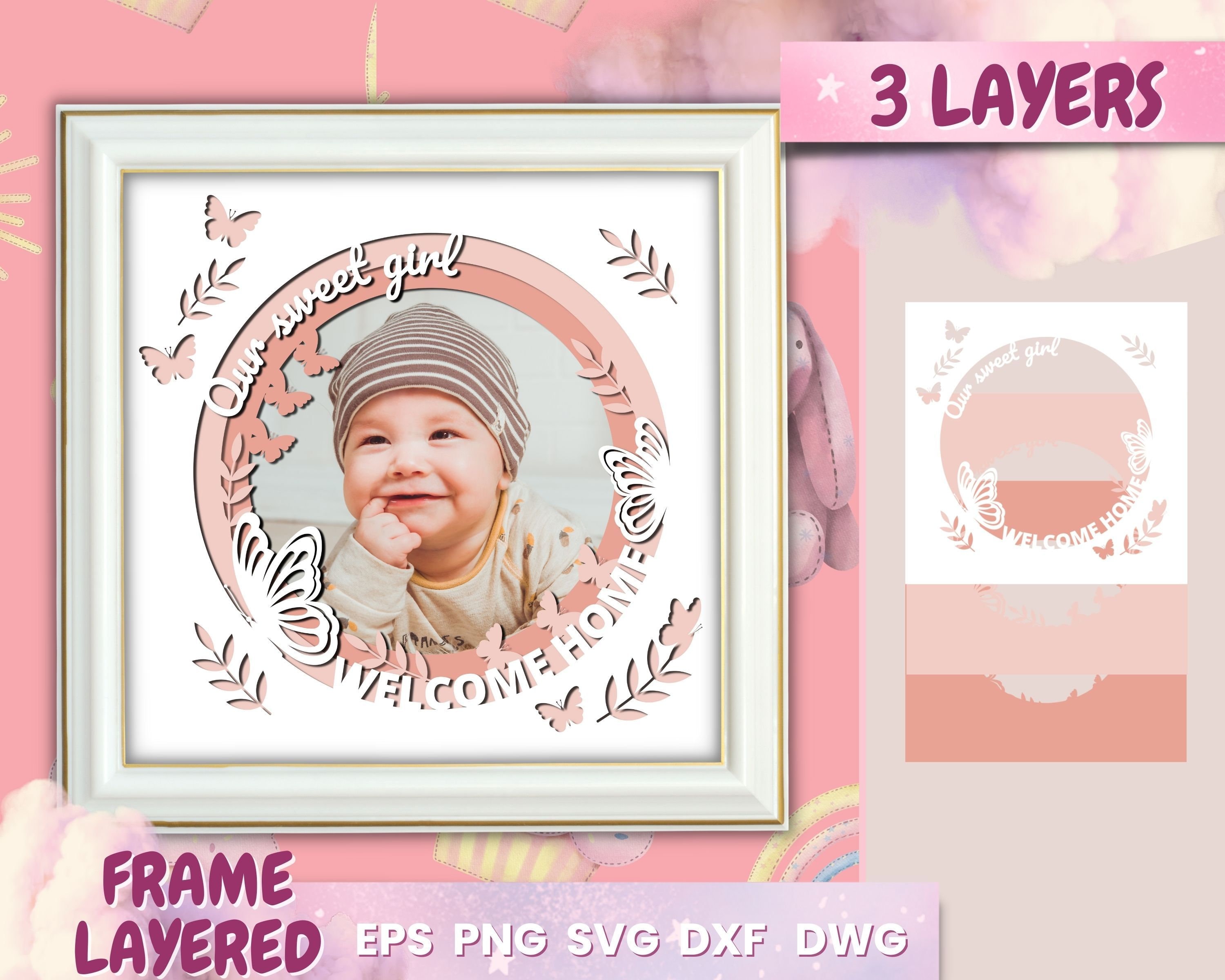 3D Photo Frame SVG Baby Girl Shadowbox Baby Boy Baby Shower - Etsy ...