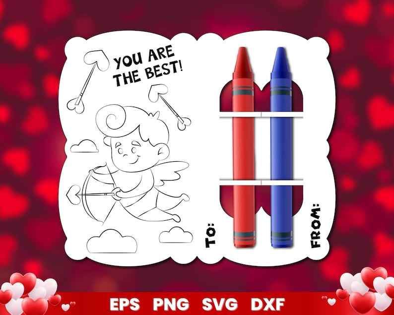 Valentines Day Coloring Card SVG Bundle, Crayon Holder, Colouring Page ...