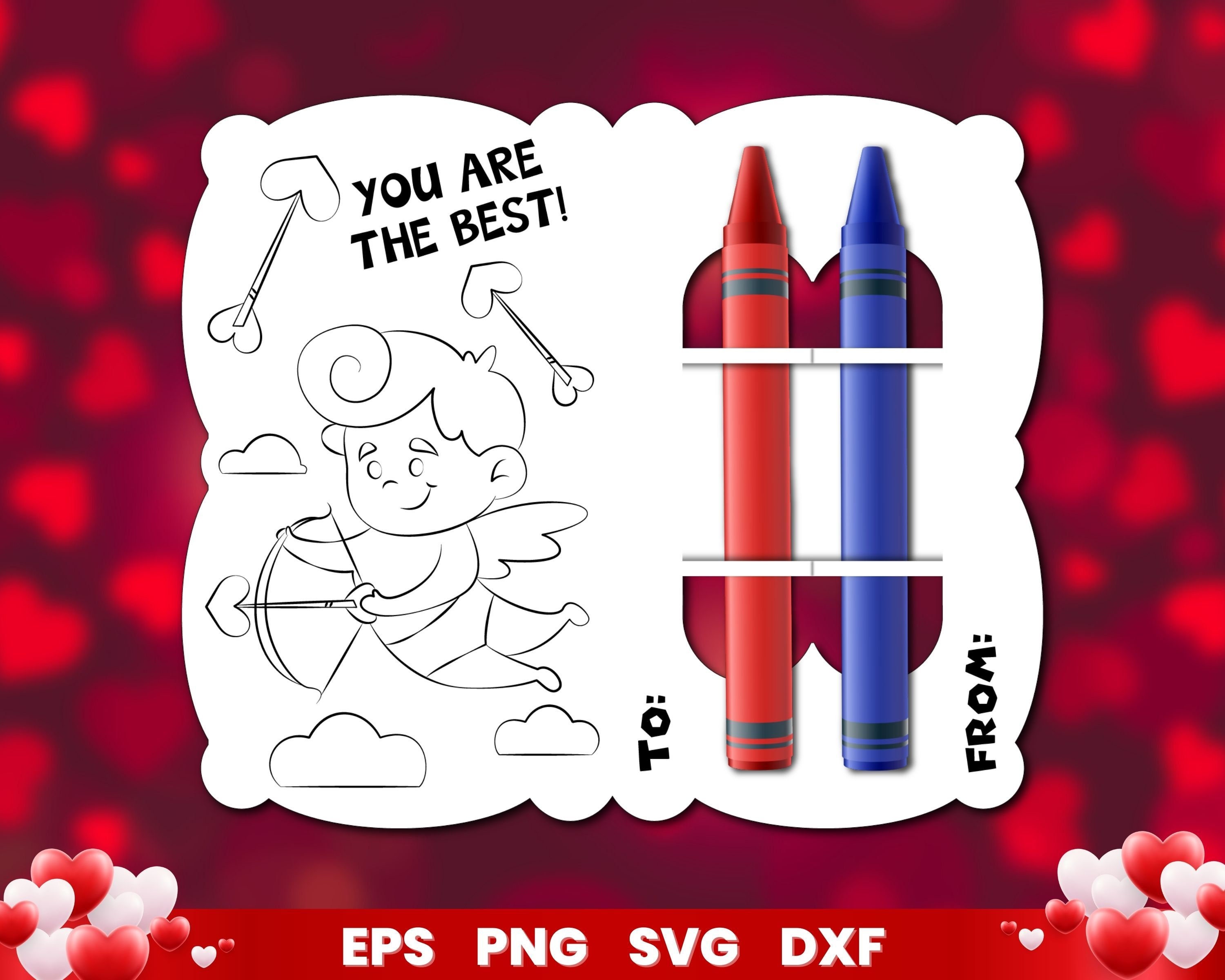 Valentines Day Coloring Card SVG Bundle, Crayon Holder, Colouring Page ...