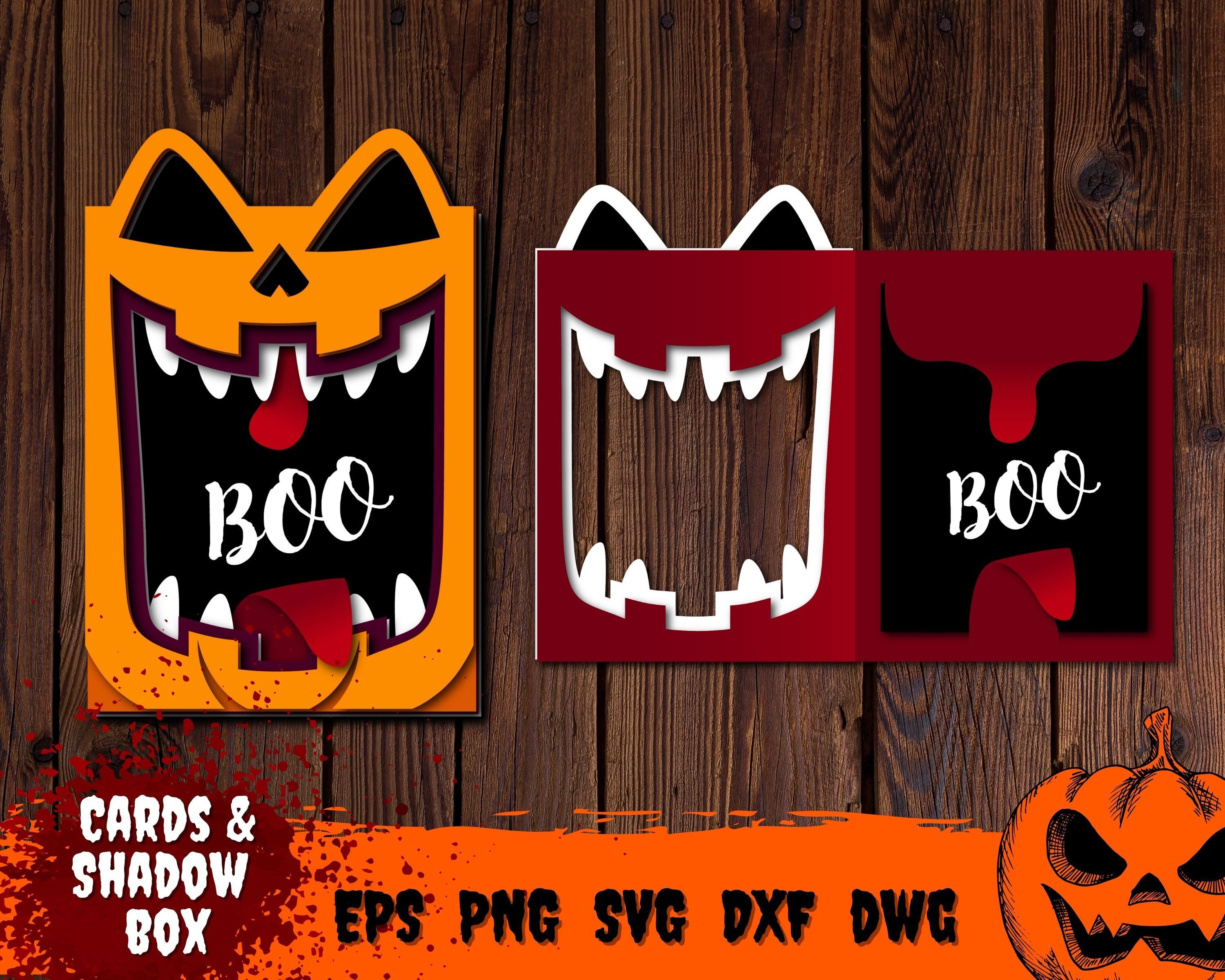 Halloween Card Svg Bundle, Scary Faces Card Template, Digital Download ...