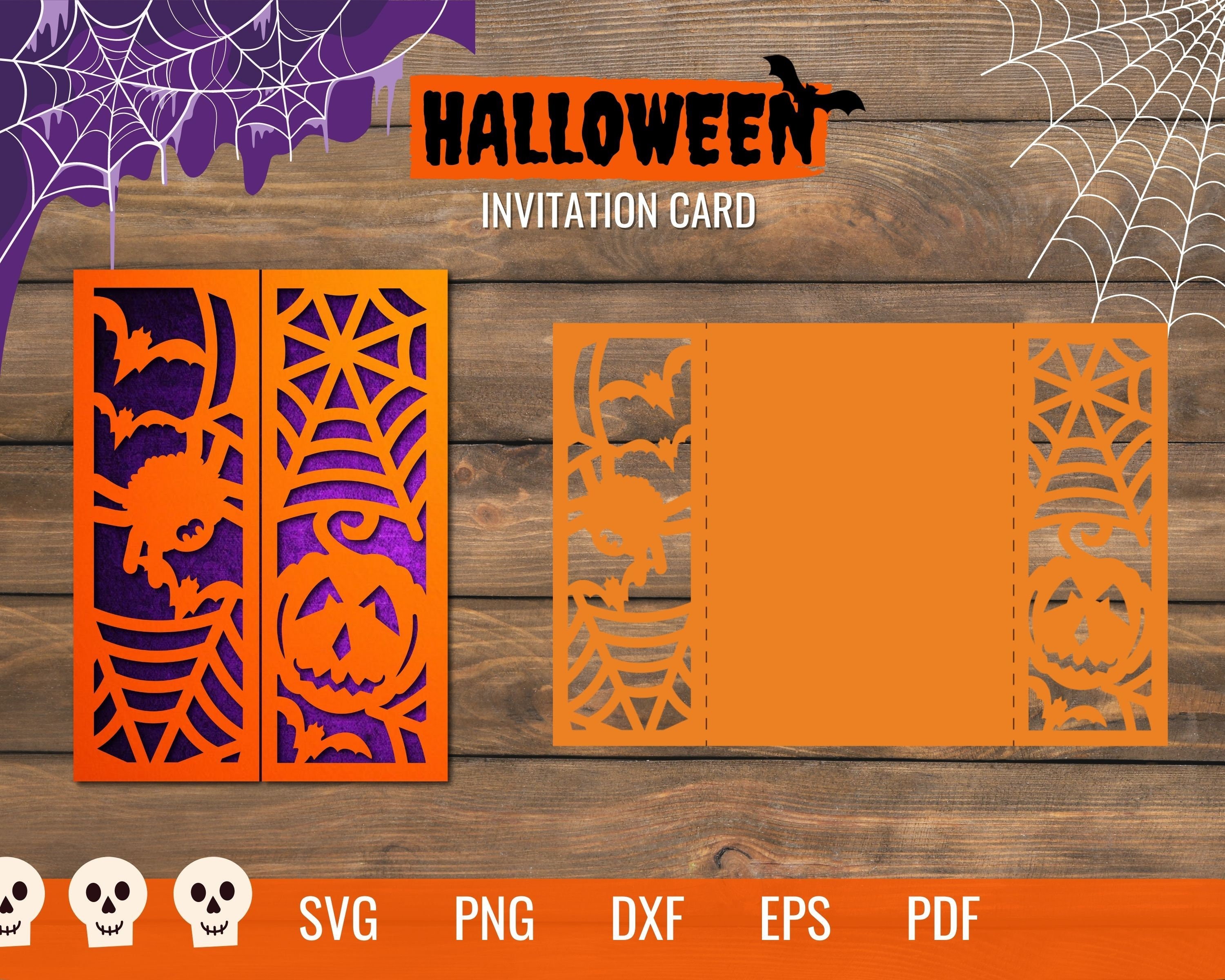 Halloween Invitation Card SVG Bundle, Halloween Envelope Template ...
