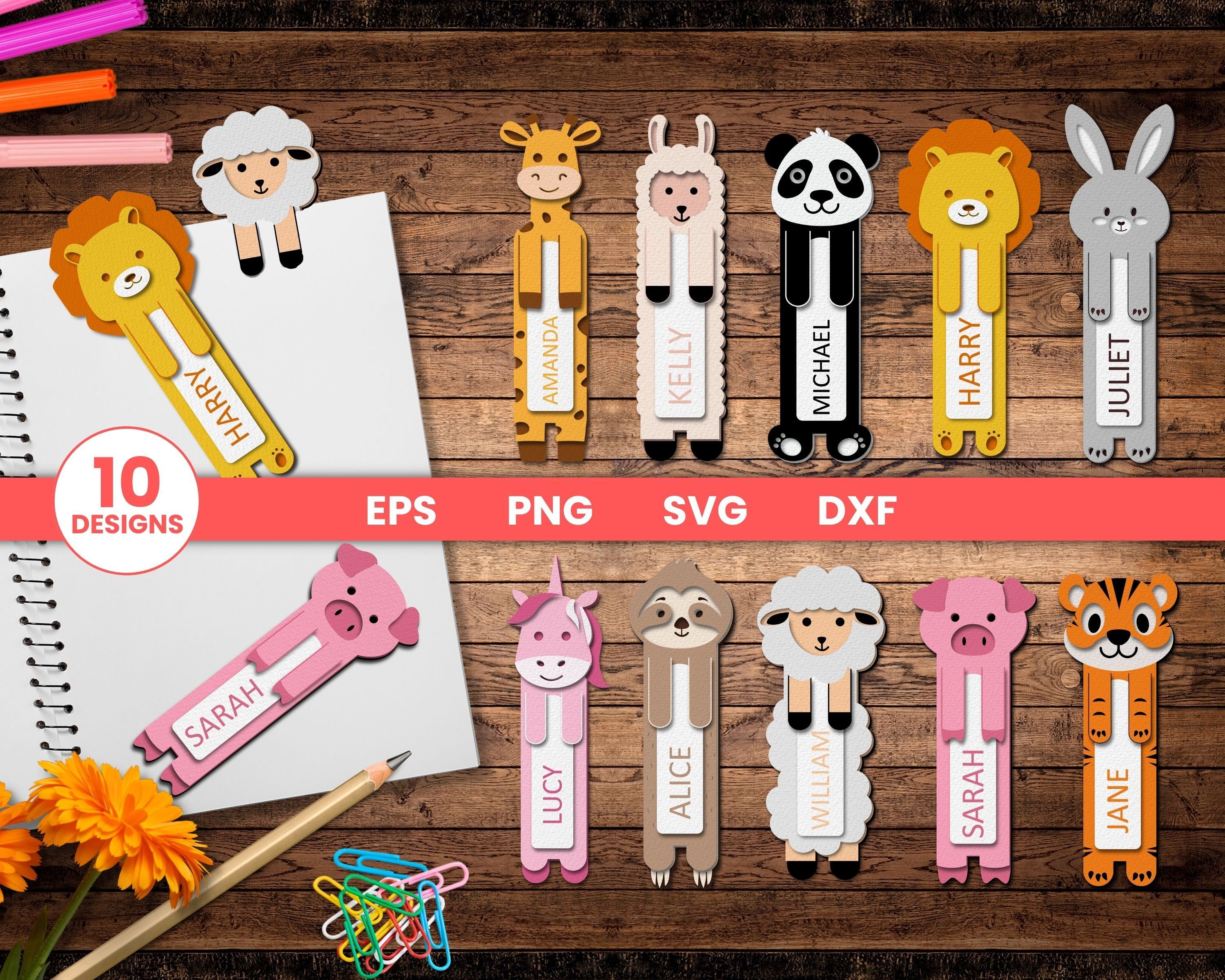 Animals Bookmark SVG Bundle, Bookmark Svg, Lion Svg, Tiger Bookmark ...