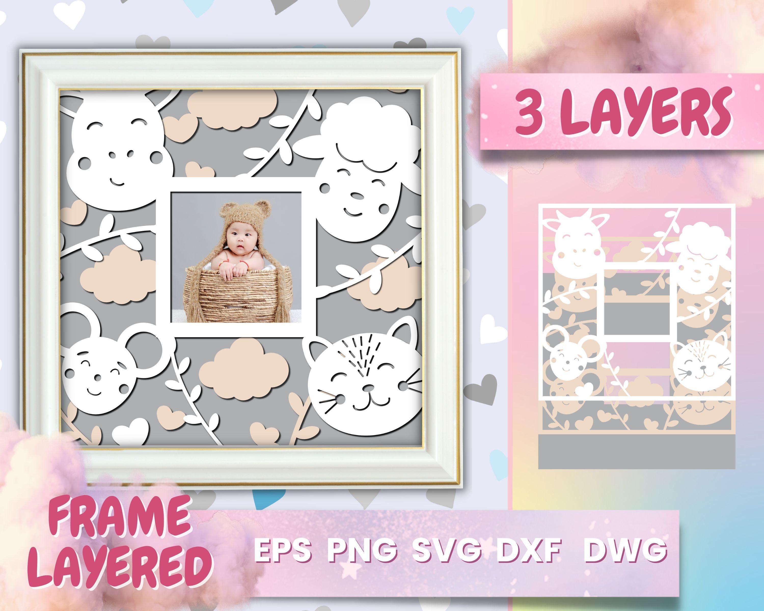 3D Baby Photo Frame SVG Animals Shadowbox Baby Shower Gift - Etsy
