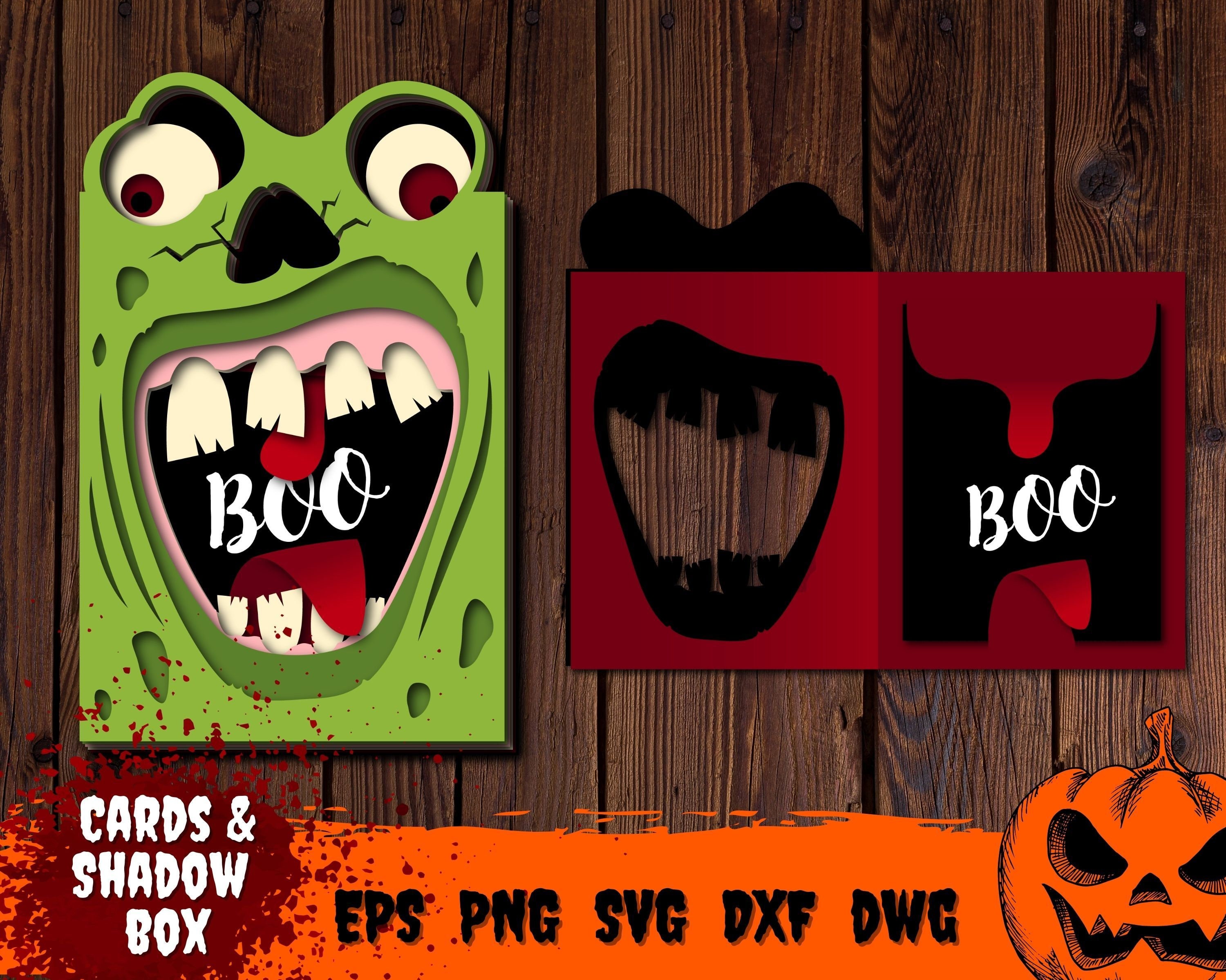 Halloween Card Svg Bundle, Scary Faces Card Template, Digital Download ...