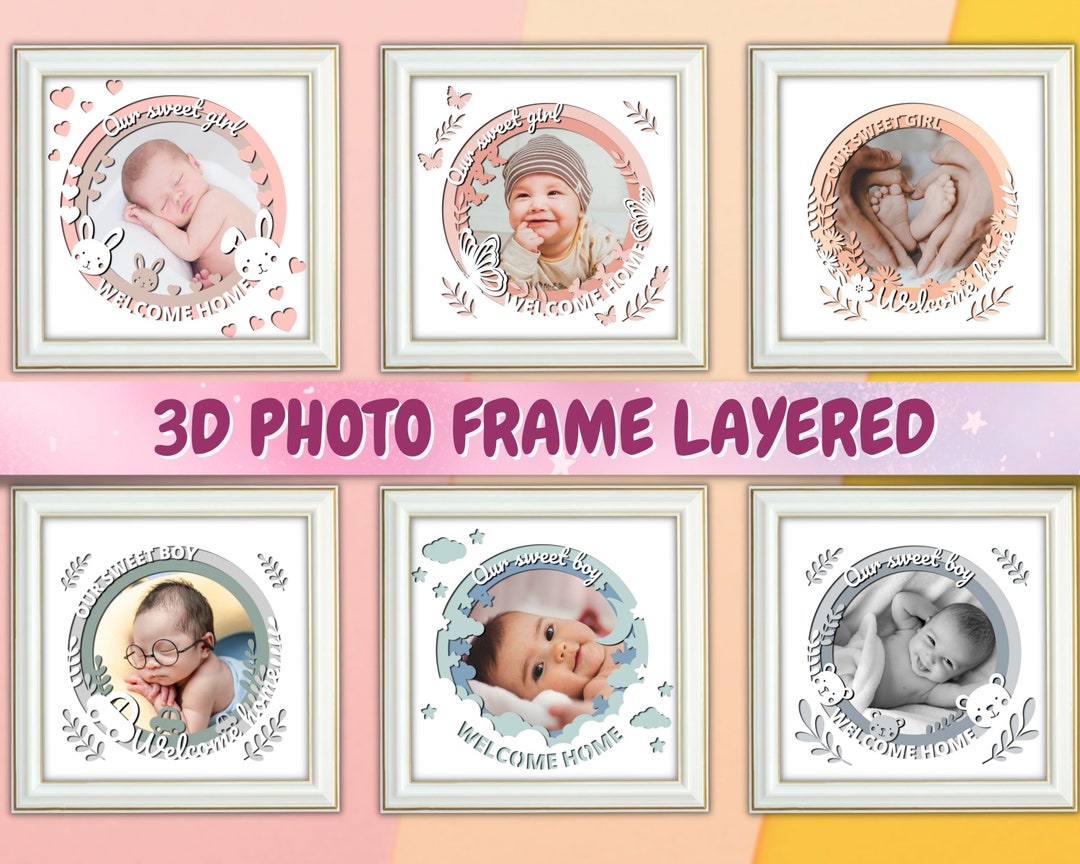 3D Photo Frame SVG, Baby Girl Shadowbox, Baby Boy, Baby Shower Gift DIY ...
