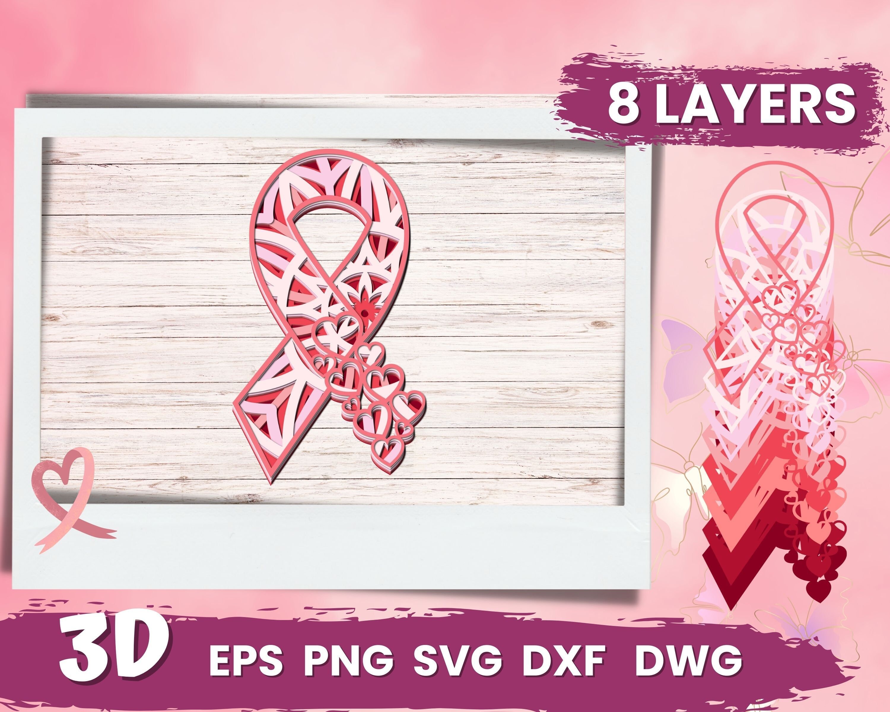 3D Cancer Ribbon SVG, Breast Cancer, Cancer Awareness, Layered Mandala ...