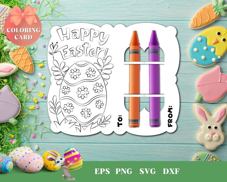 Easter Coloring Card SVG Bundle, Crayon Holder, Colouring Page ...