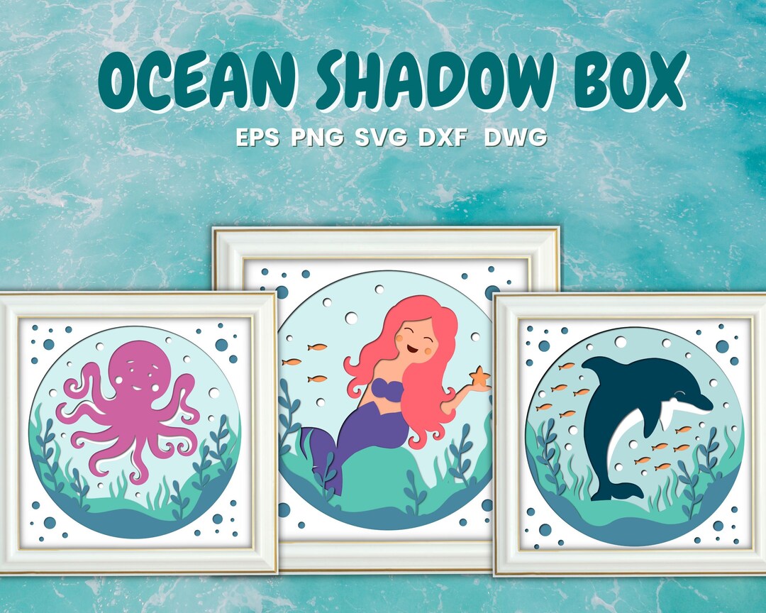 3D Ocean Shadowbox SVG, Mermaid, Dolphin, DIY, Frame Cricut, Frame Cut ...
