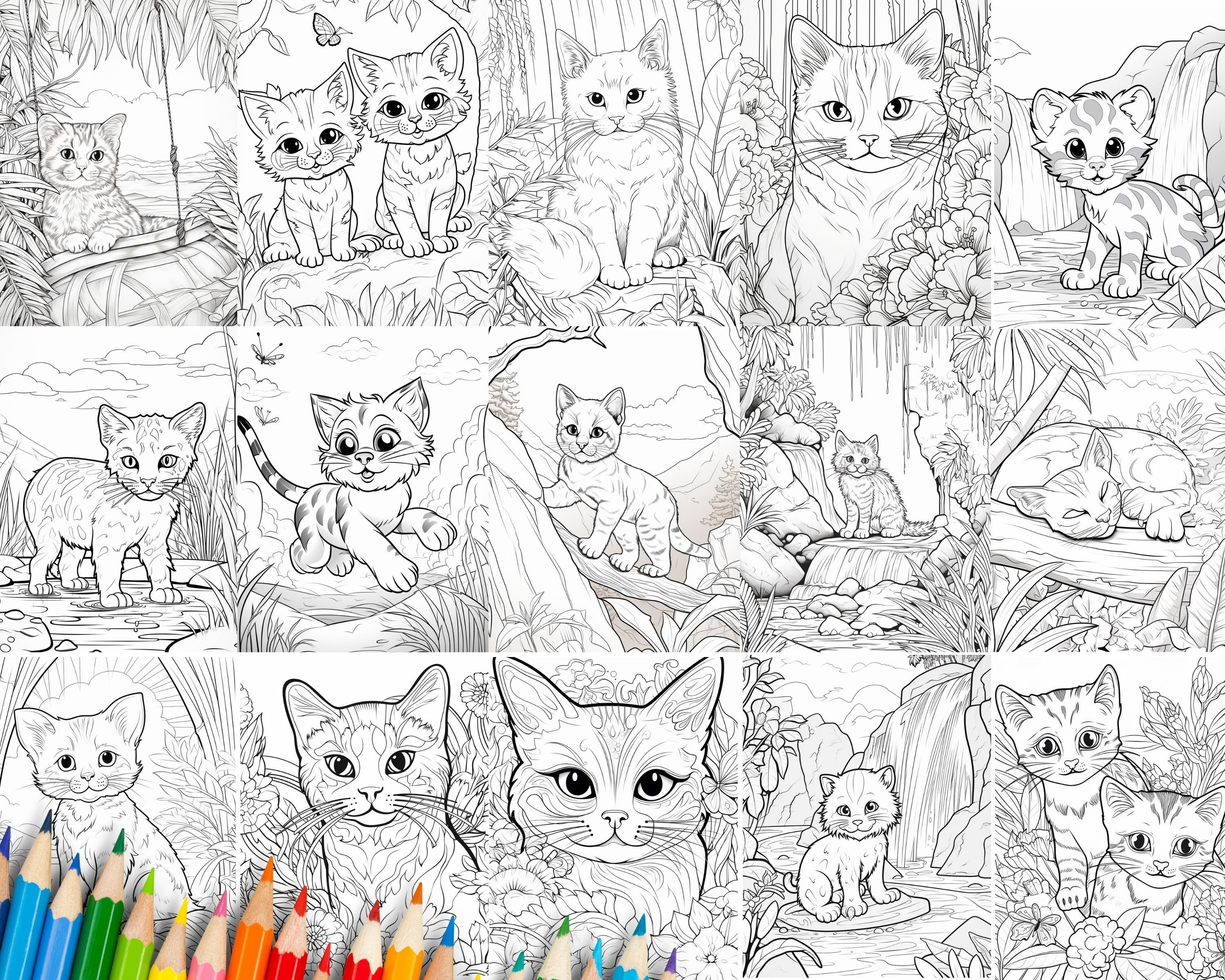Cats Coloring Pages Kittens Coloring Book Coloring Books for - Etsy