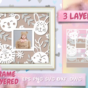 3D Baby Photo Frame SVG, Animals Shadowbox, Baby Shower Gift DIY, Frame ...