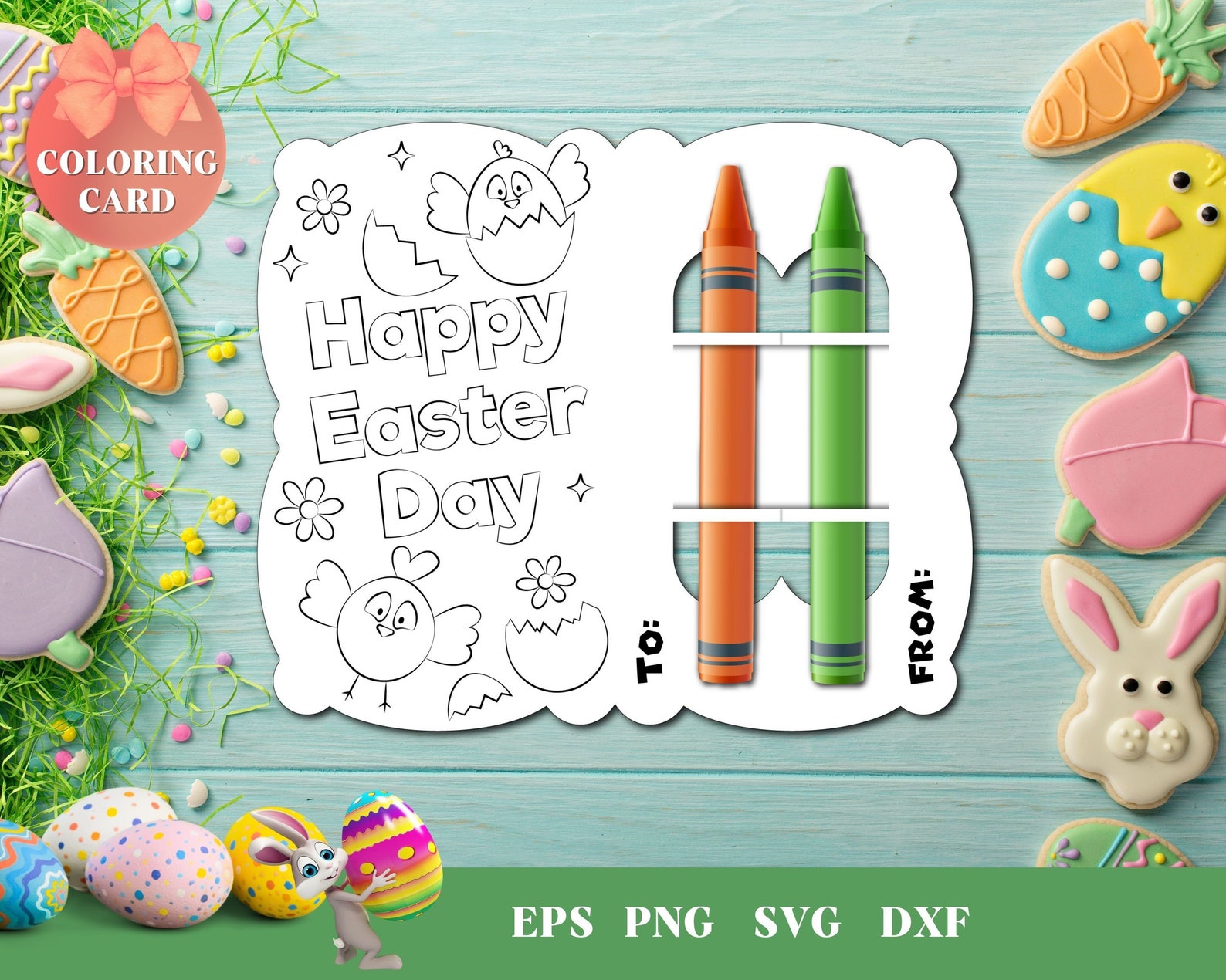 Easter Coloring Card SVG Bundle, Crayon Holder, Colouring Page ...