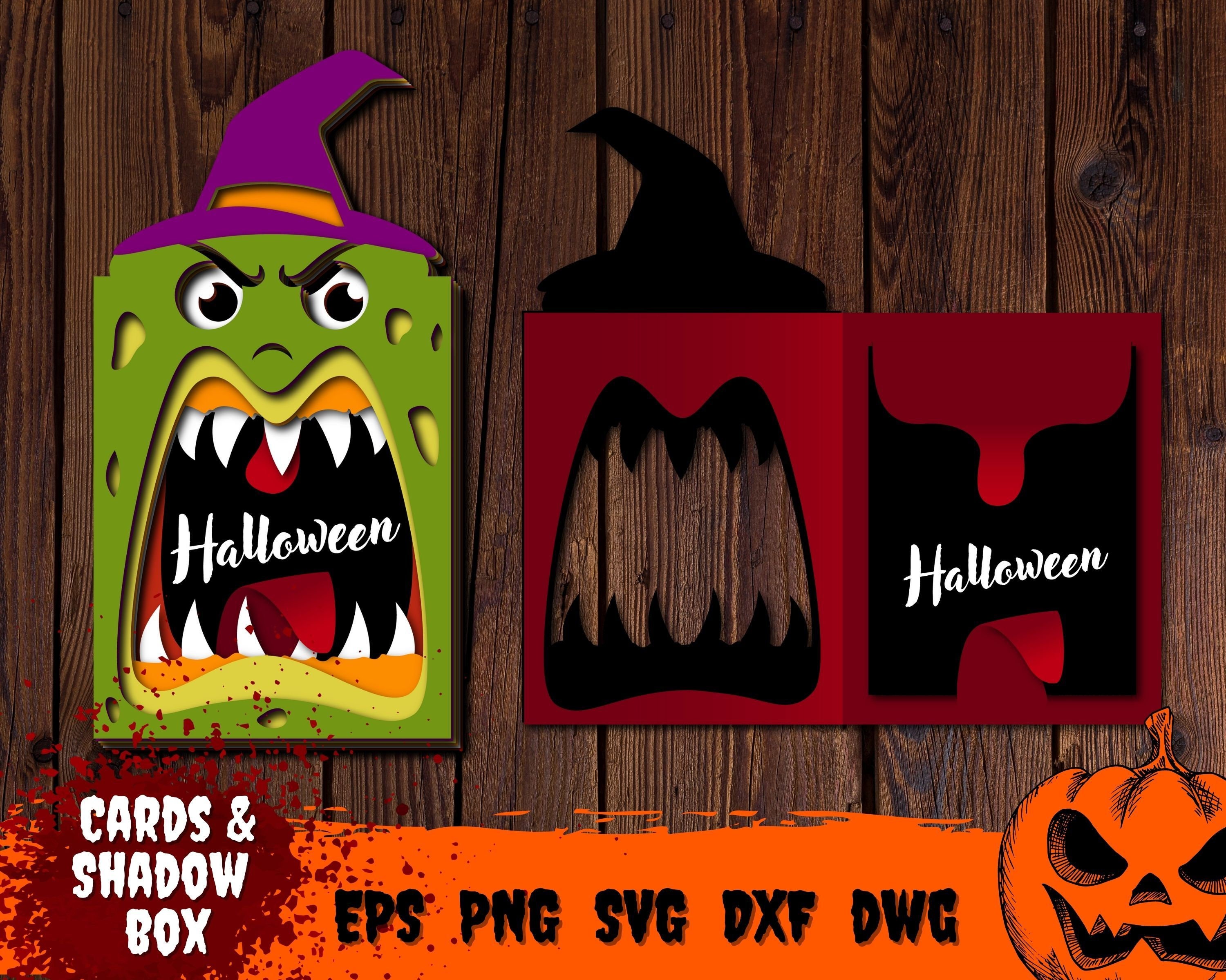 Halloween Card Svg Bundle, Scary Faces Card Template, Digital Download ...