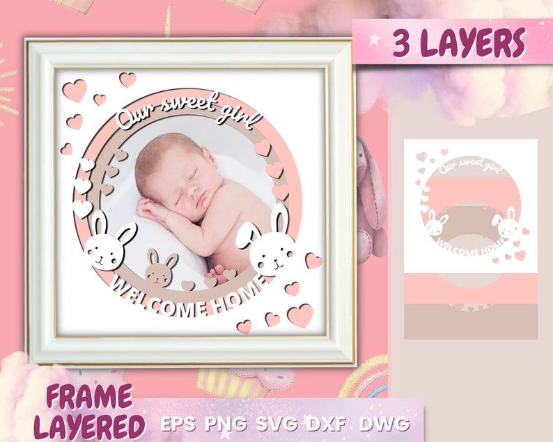 Baby Girl Photo Frame SVG, Baby Shadowbox, Baby Boy, Baby Shower Gift ...