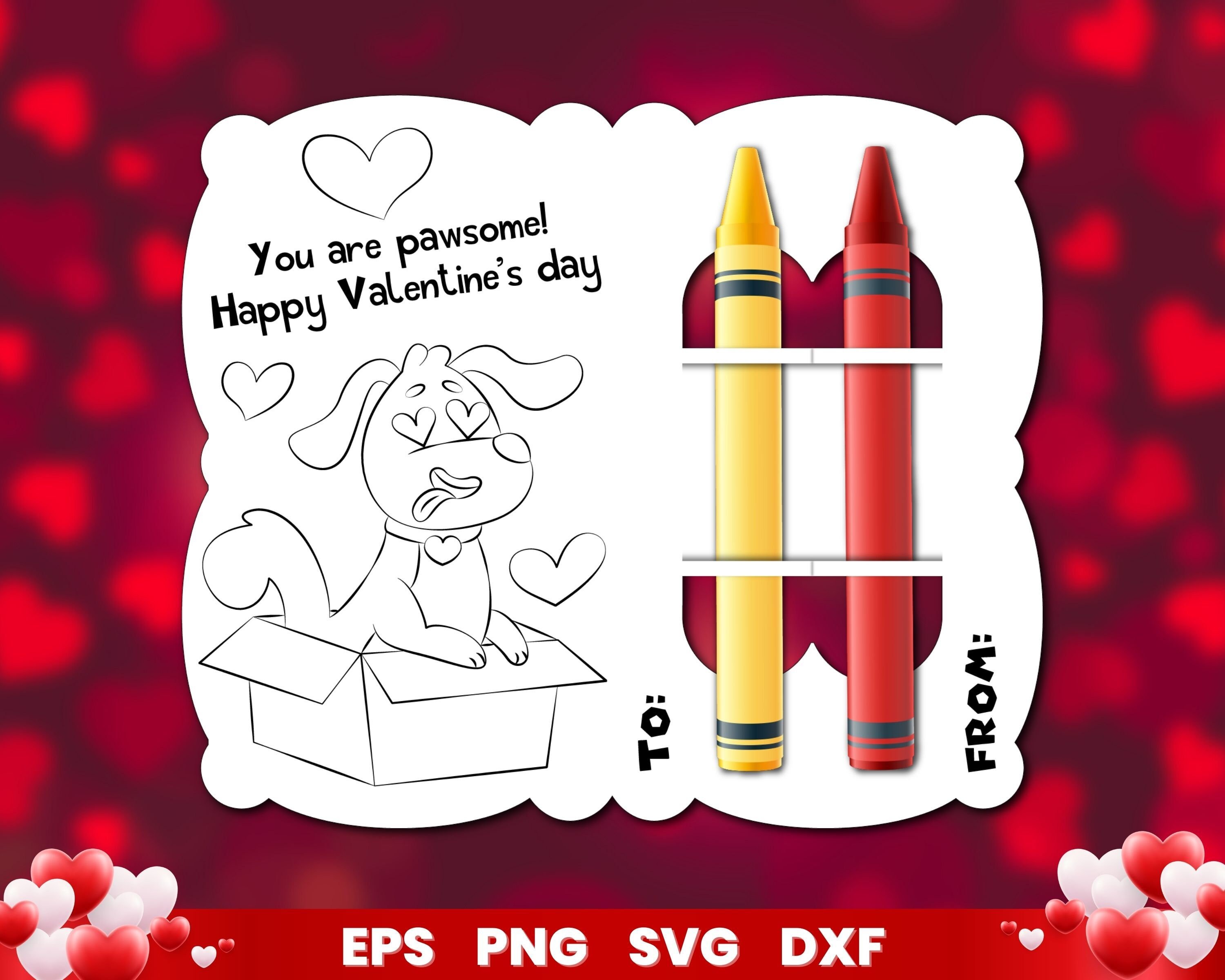 Valentines Day Coloring Card SVG Bundle, Crayon Holder, Colouring Page ...