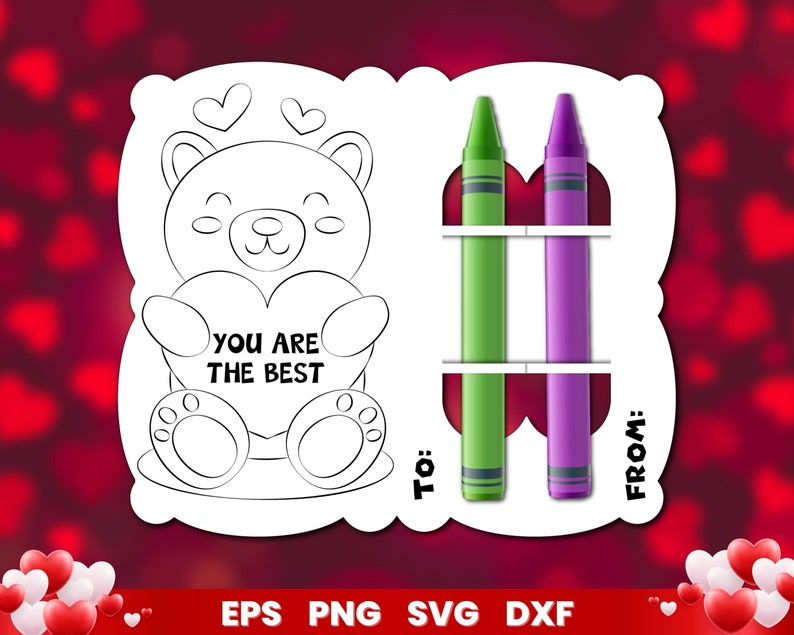 Valentines Day Coloring Card SVG Bundle, Crayon Holder, Colouring Page ...