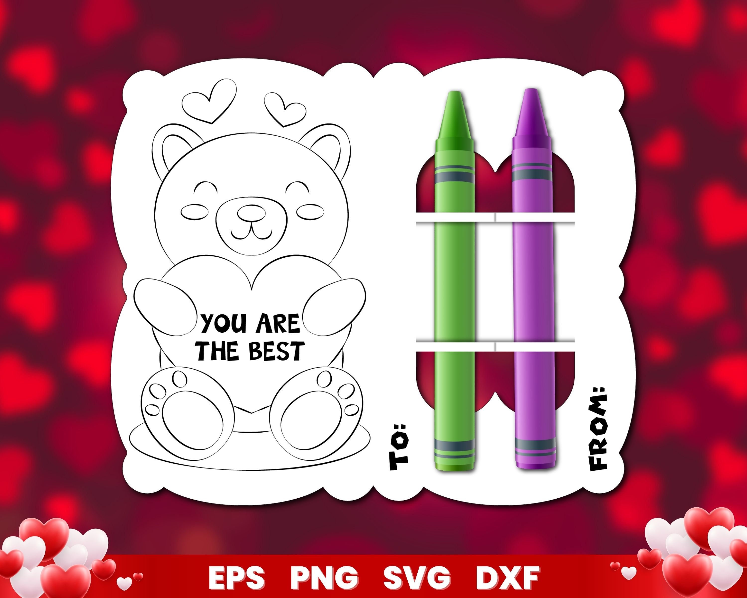 Valentines Day Coloring Card SVG Bundle, Crayon Holder, Colouring Page ...