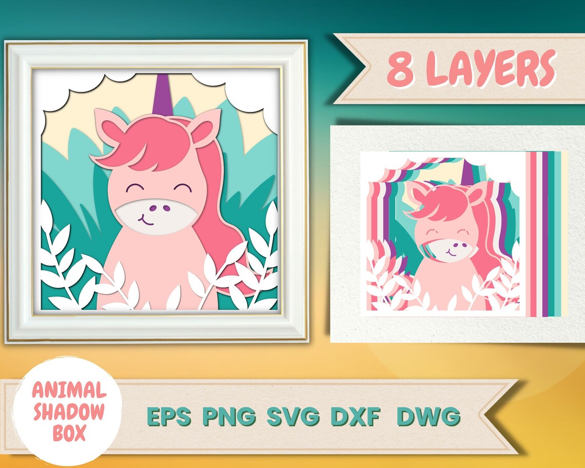 3D Unicorn Shadowbox SVG Fairytale Animals DIY Frame - Etsy