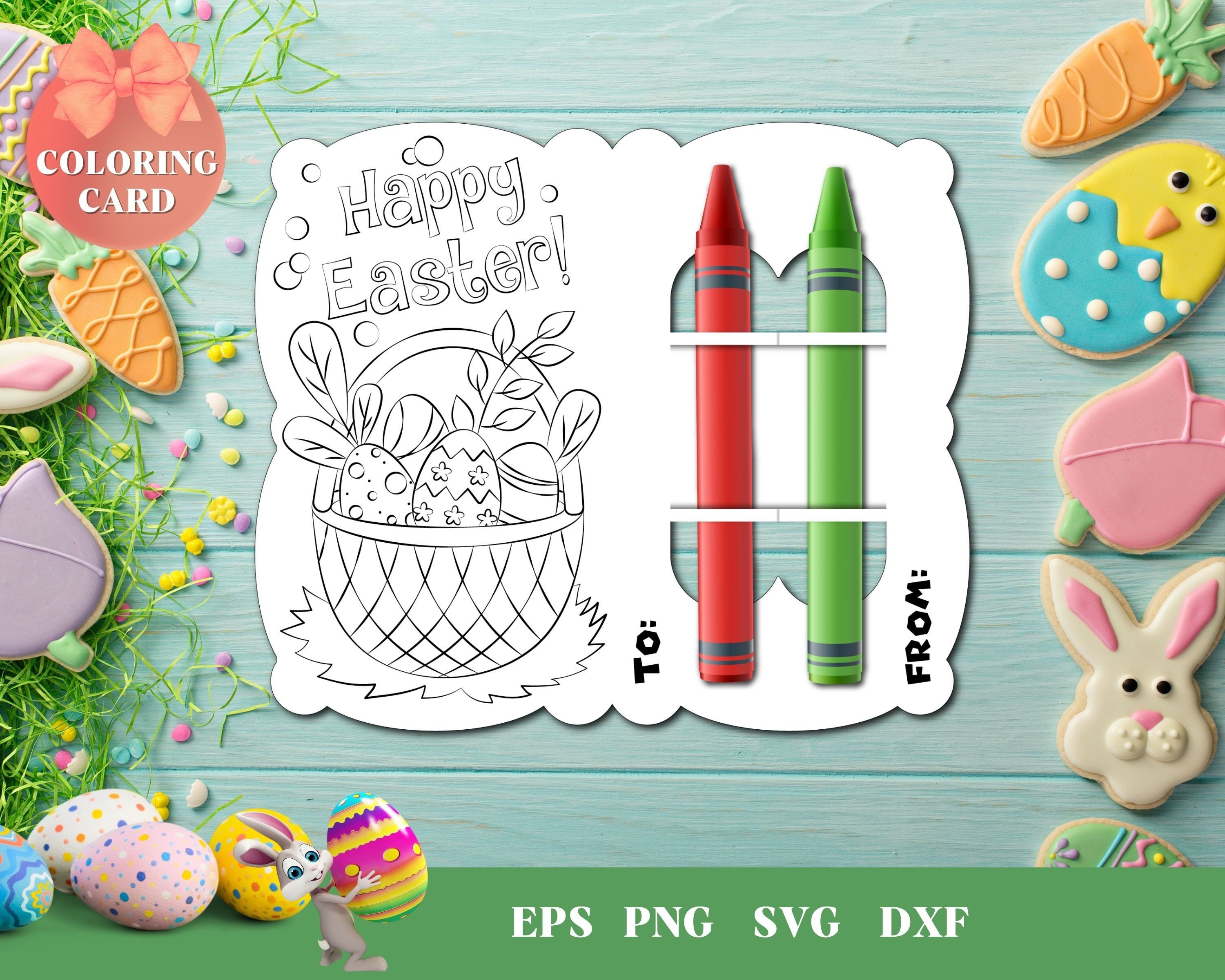 Easter Coloring Card SVG Bundle, Crayon Holder, Colouring Page ...