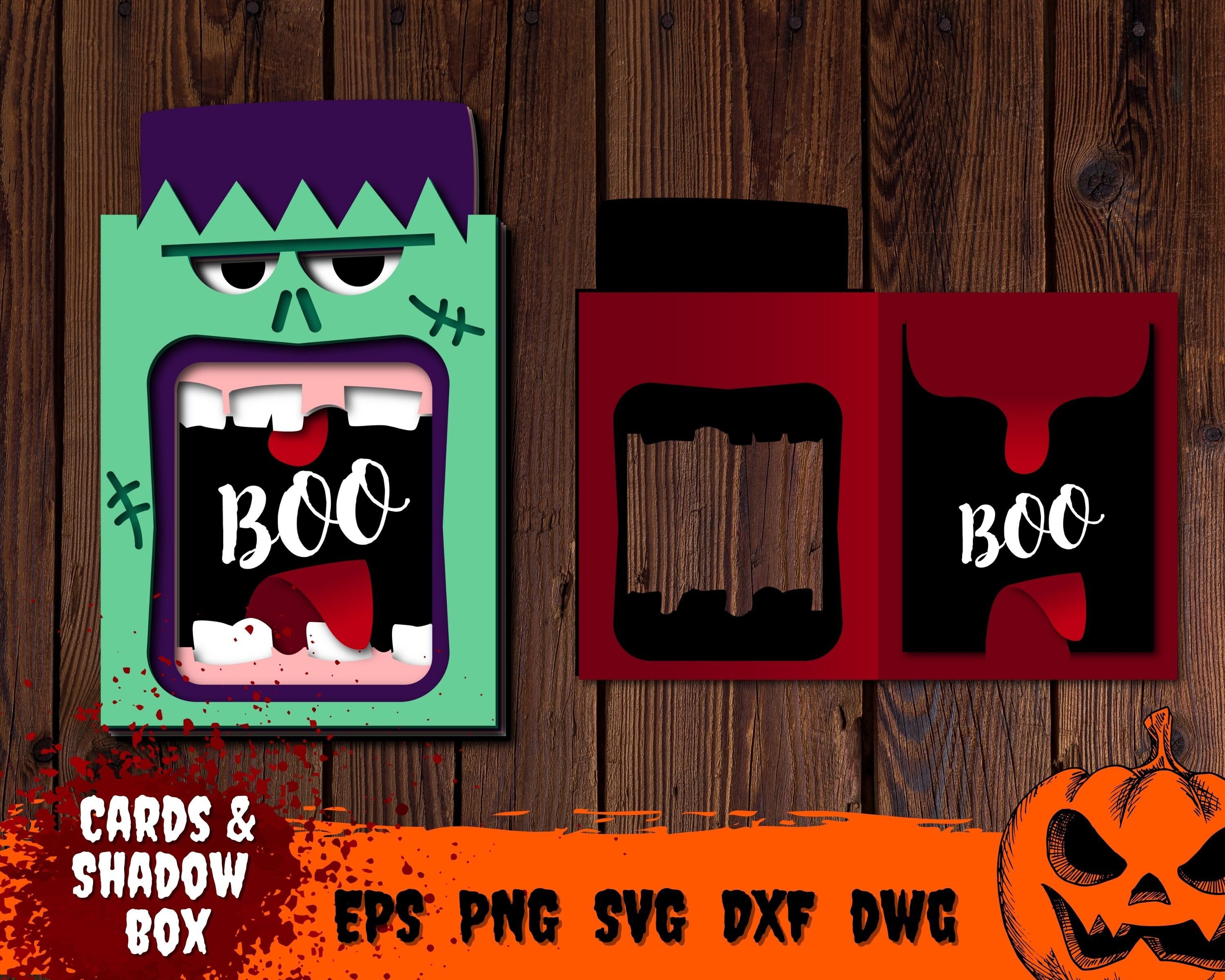 Halloween Card Svg Bundle, Scary Faces Card Template, Digital Download ...