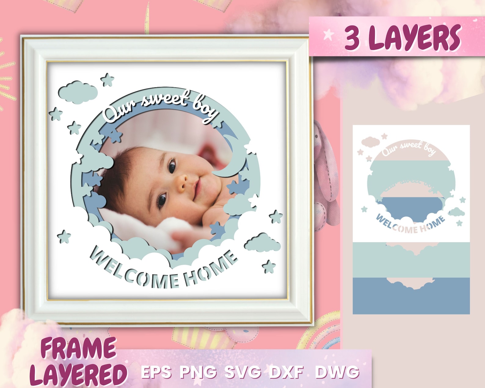 Baby Boy Photo Frame SVG, Baby Shadowbox, Newborn, Baby Shower Gift DIY ...