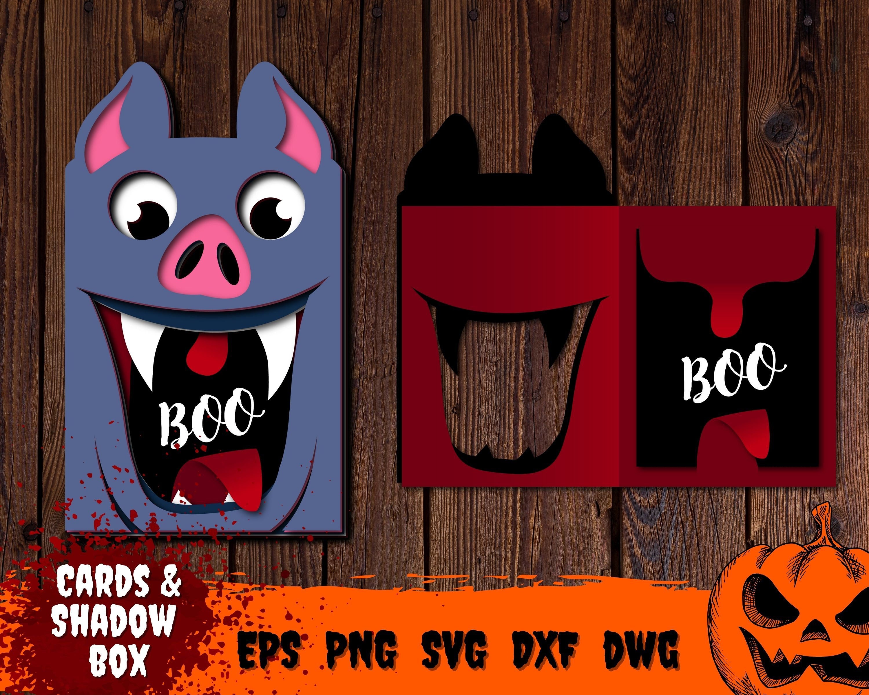 Halloween Card Svg Bundle, Scary Faces Card Template, Digital Download ...