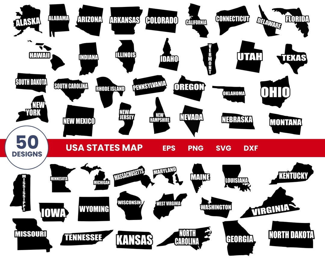 American States Map Svg Bundle, 50 States, Usa Map, Usa State Svg ...