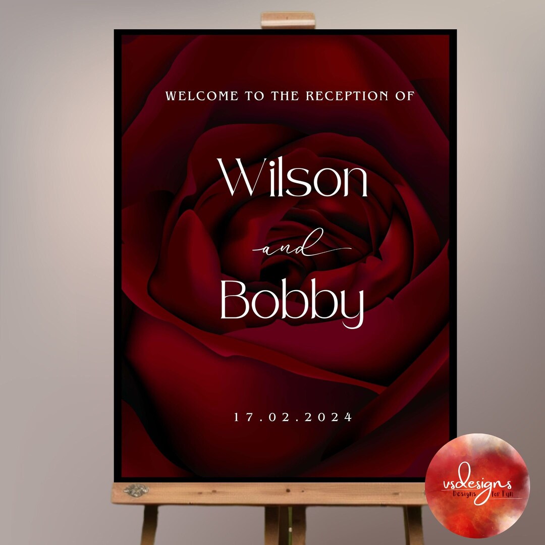 Wedding Welcome Sign, Reception Welcome Sign, Black Red Rose Welcome ...