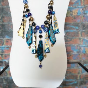 TRESKA Large Cobalt Blue Glass Beads, Filigree Vintage Gold, Colorful ...