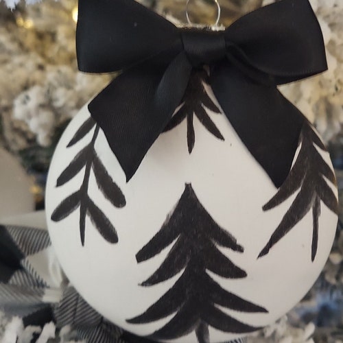Black and White Christmas Ornaments Set of 4 Decoupaged Black - Etsy