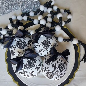 Black and White Christmas Ornaments, Set of 4 Decoupaged Black and ...