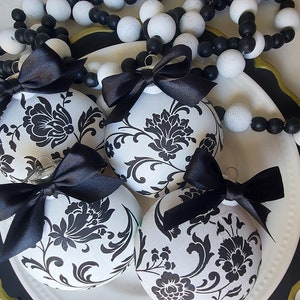 Black and White Christmas Ornaments, Set of 4 Decoupaged Black and ...