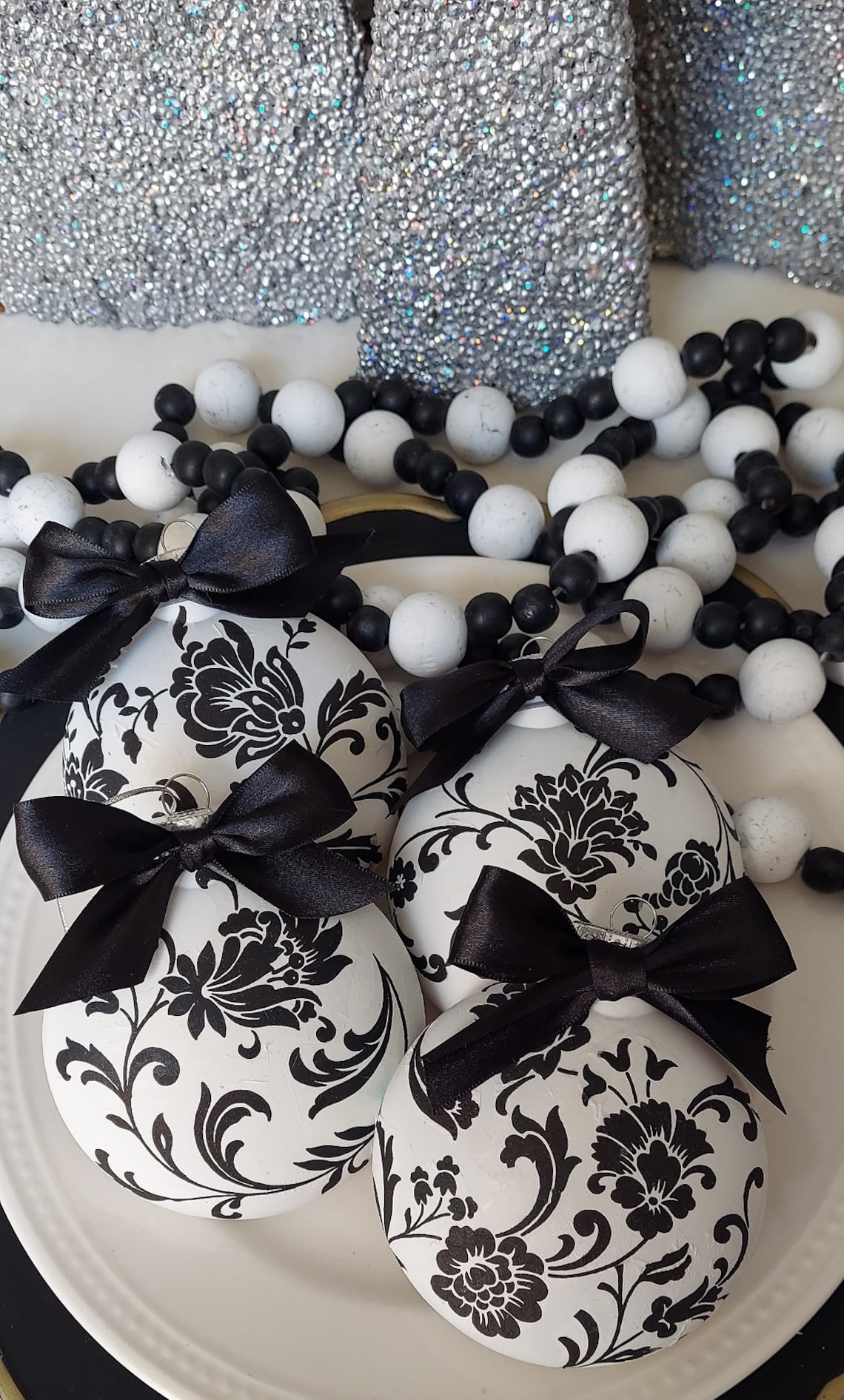Black and White Christmas Ornaments Set of 4 Decoupaged Black - Etsy
