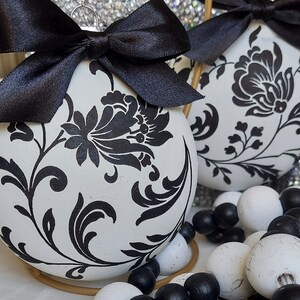 Black and White Christmas Ornaments, Set of 4 Decoupaged Black and ...