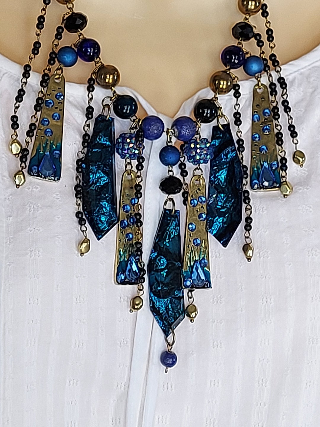 TRESKA Large Cobalt Blue Glass Beads, Filigree Vintage Gold, Colorful ...