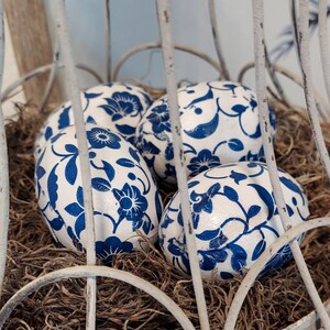 Set of 4 Blue & White Decoupage Eggs, Wooden Easter Eggs, Blue and ...