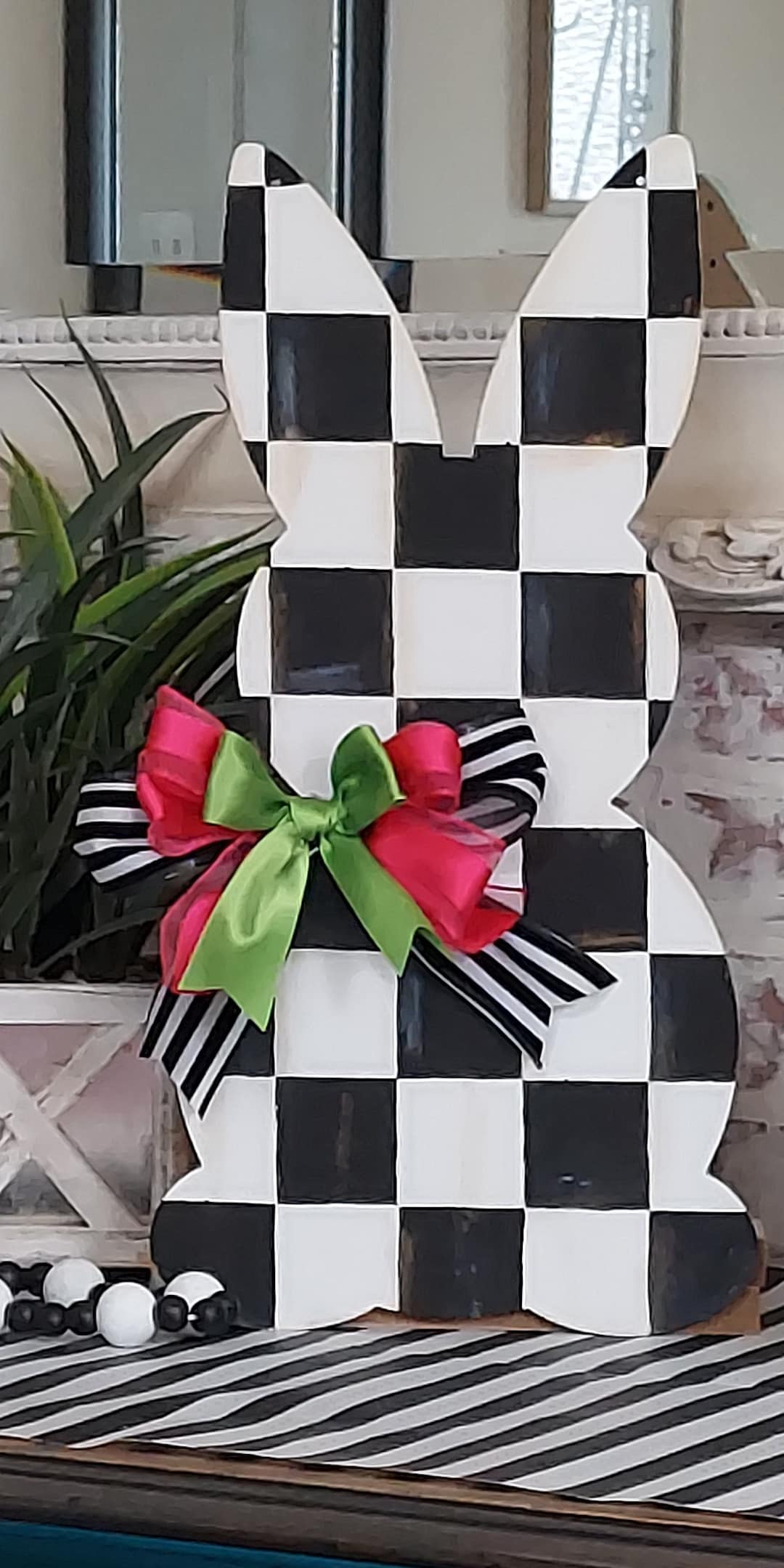Easter Black and White Checkered Bunny, Black and White Easter Decor ...