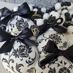Black and White Christmas Ornaments, Set of 4 Decoupaged Black and ...