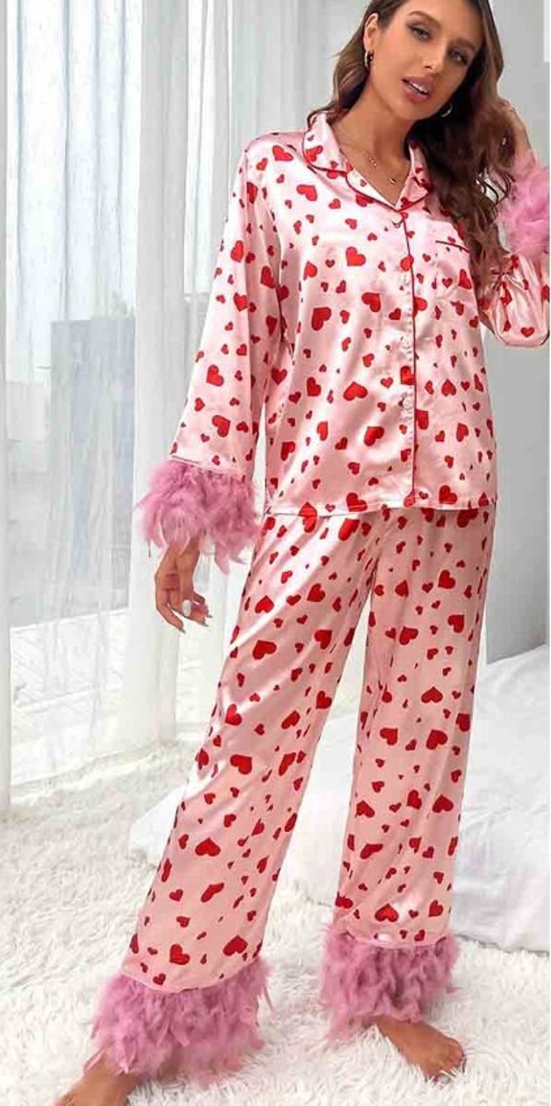 Women's Valentine's Day Pink Heart Pajamas - Etsy