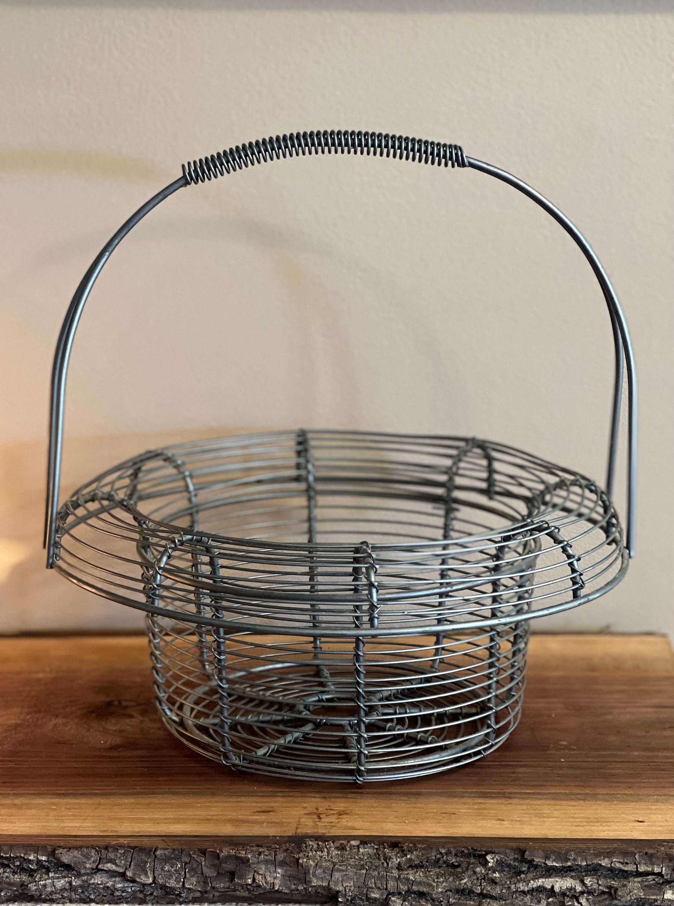 Vintage Metal Wire Egg Basket, Market Basket, Wire Handled Basket ...