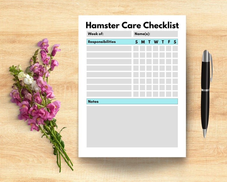 Hamster Care Chart, Responsibility Checklist for Kids, Pet Hamster ...