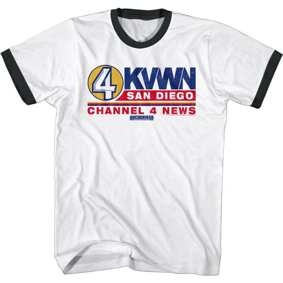 Anchorman Shirt Ron Burgundy KVWN Channel 4 News Logo Comedy Adult Tees ...