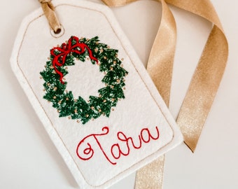 WHITE BACKGROUND Embroidered Stocking Tags Name Personalized Custom ...