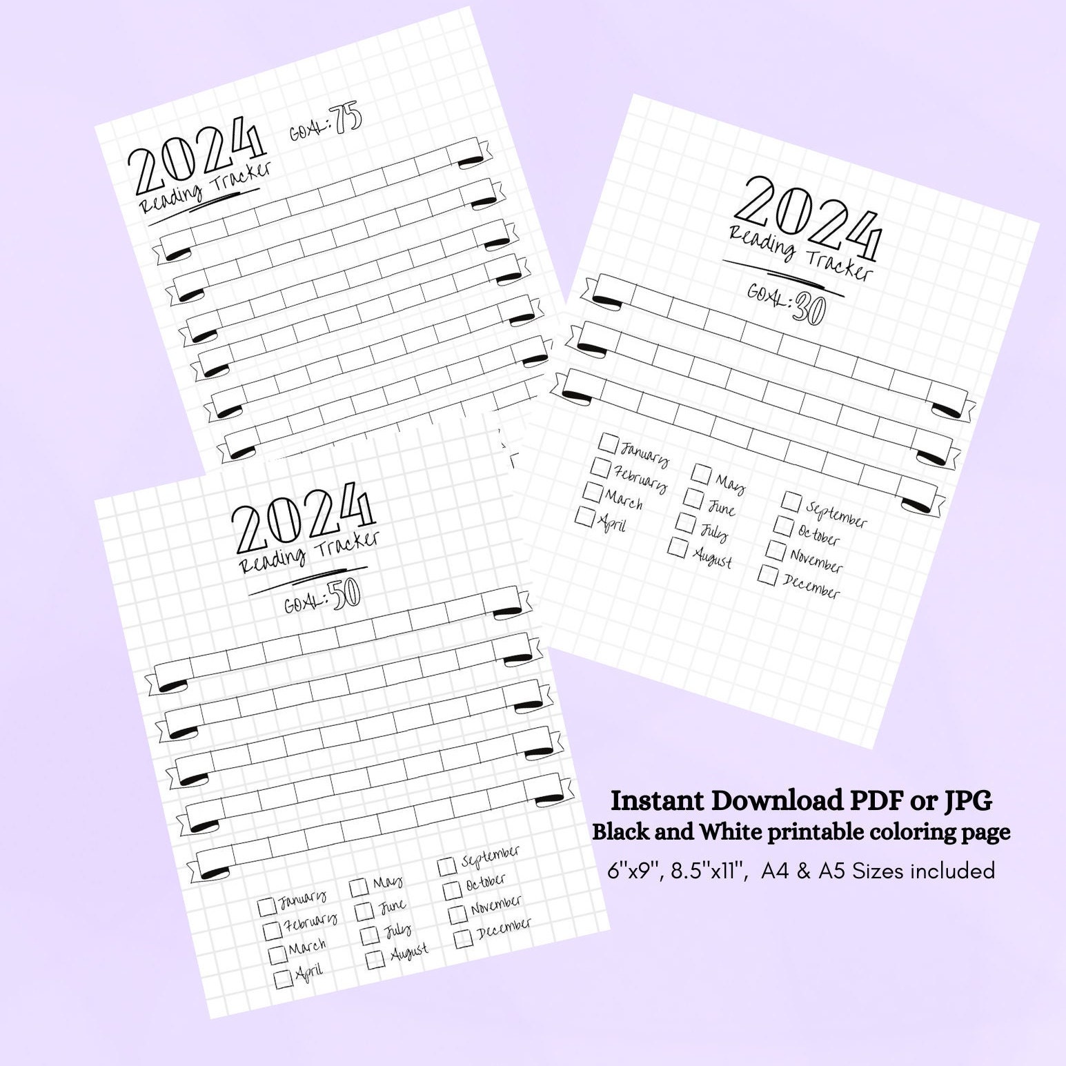 Printable Reading Goal Tracker Bullet Journal, Goodreads Goal, Book ...