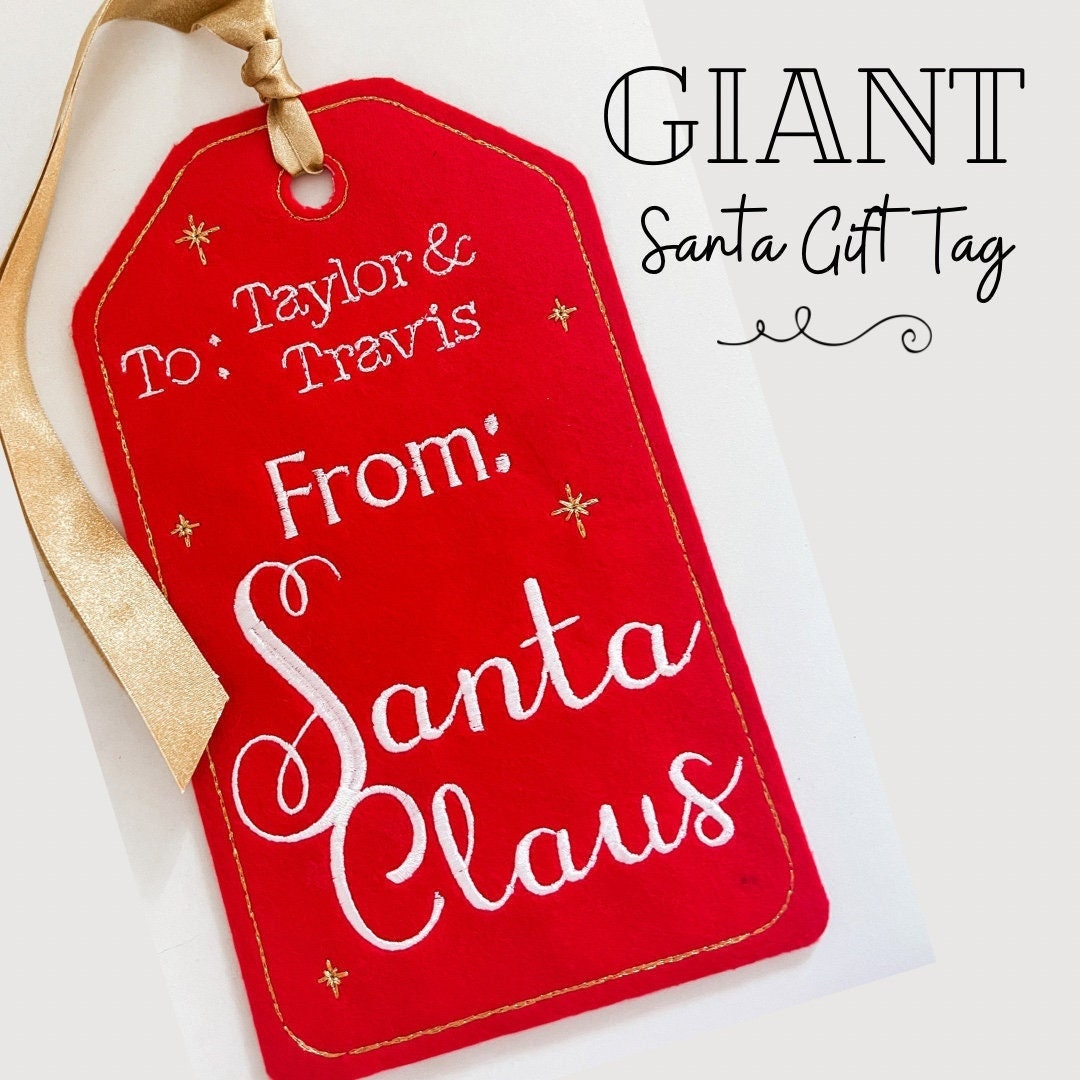 Giant Personalized Embroidered Santa Gift Tag: Oversized Christmas ...