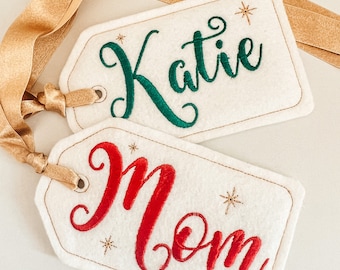 WHITE BACKGROUND Embroidered Stocking Tags Name Personalized Custom ...