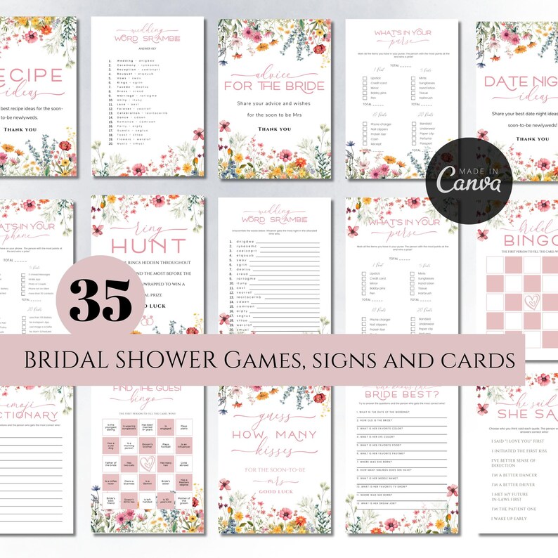 Wildflower Bridal Shower Games, Cards, Signs Bundle. Hen Pary Games ...