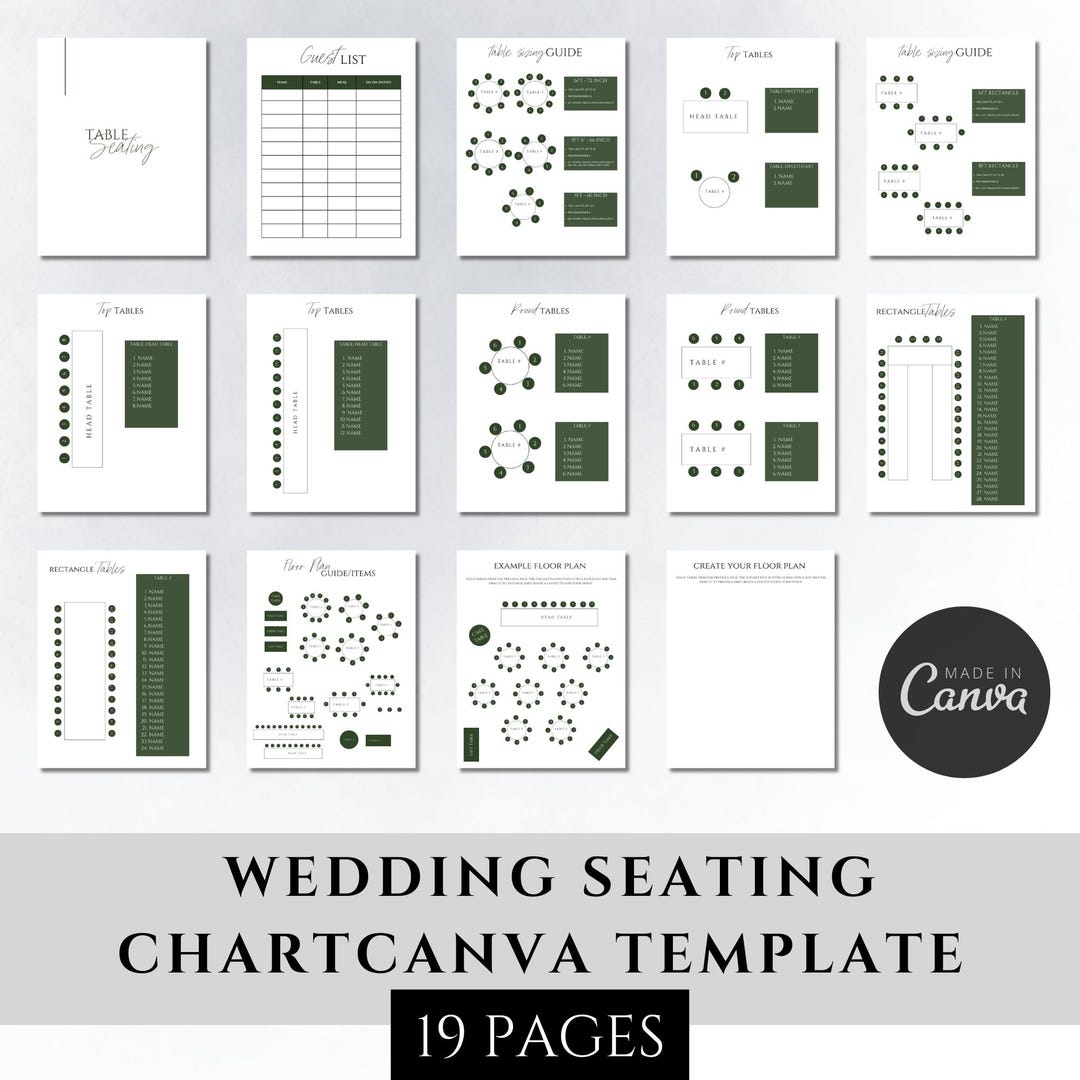 Wedding Seating Chart Planner, Emerald Green Printable Editable Seating ...