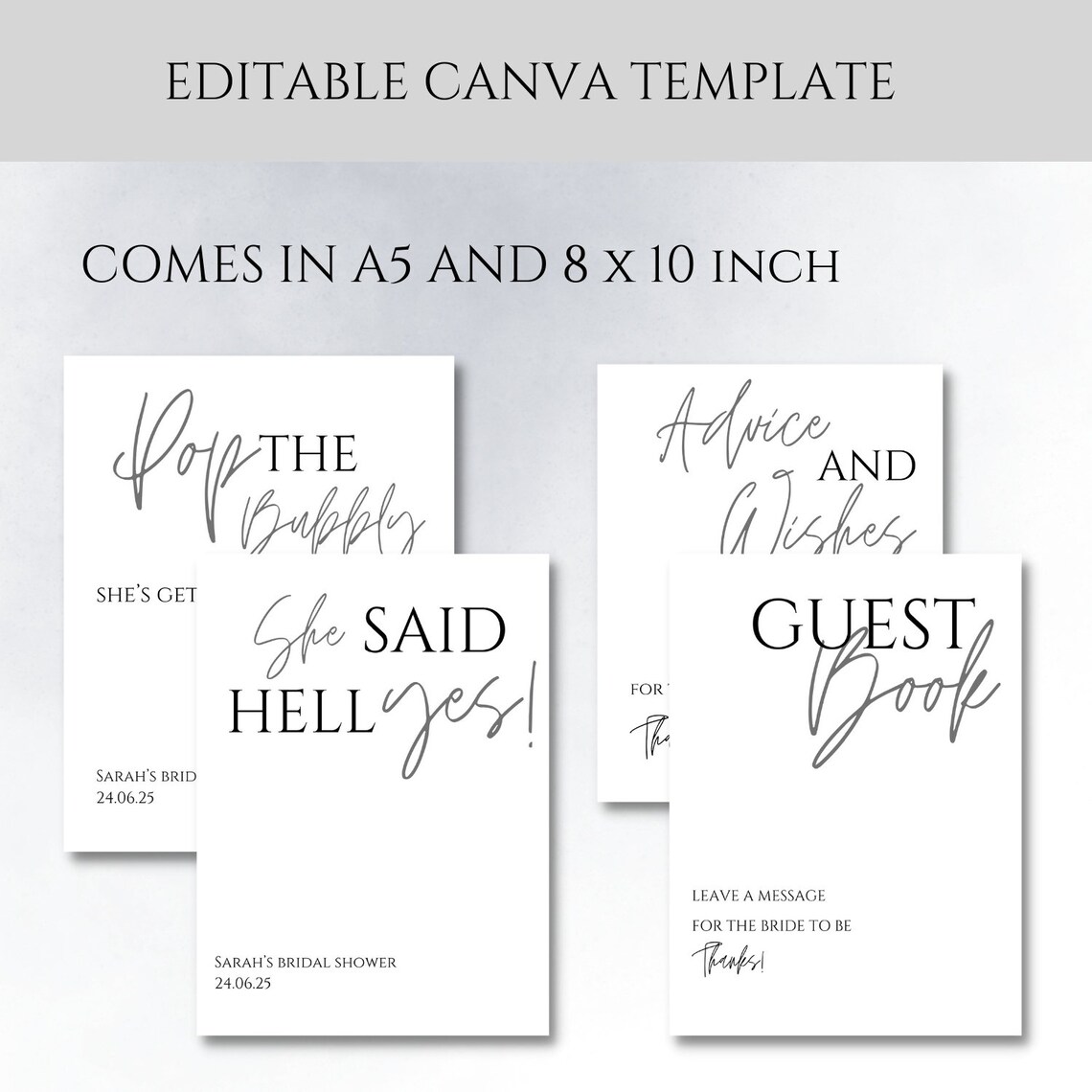 Minimal Bridal Shower Sign Bundle. Simple Hen Pary Signage. Modern ...